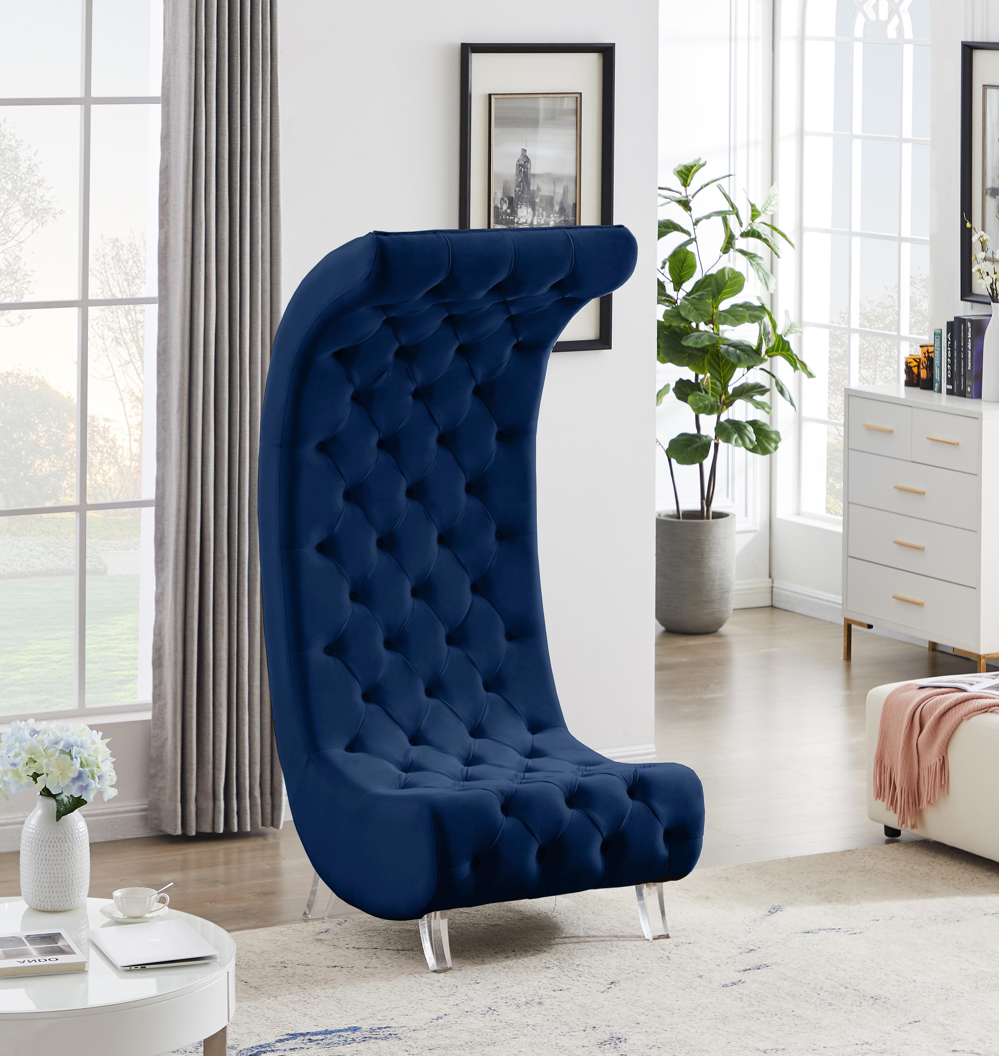 Crescent Navy Velvet Accent Chair Luxury Home Furniture MI