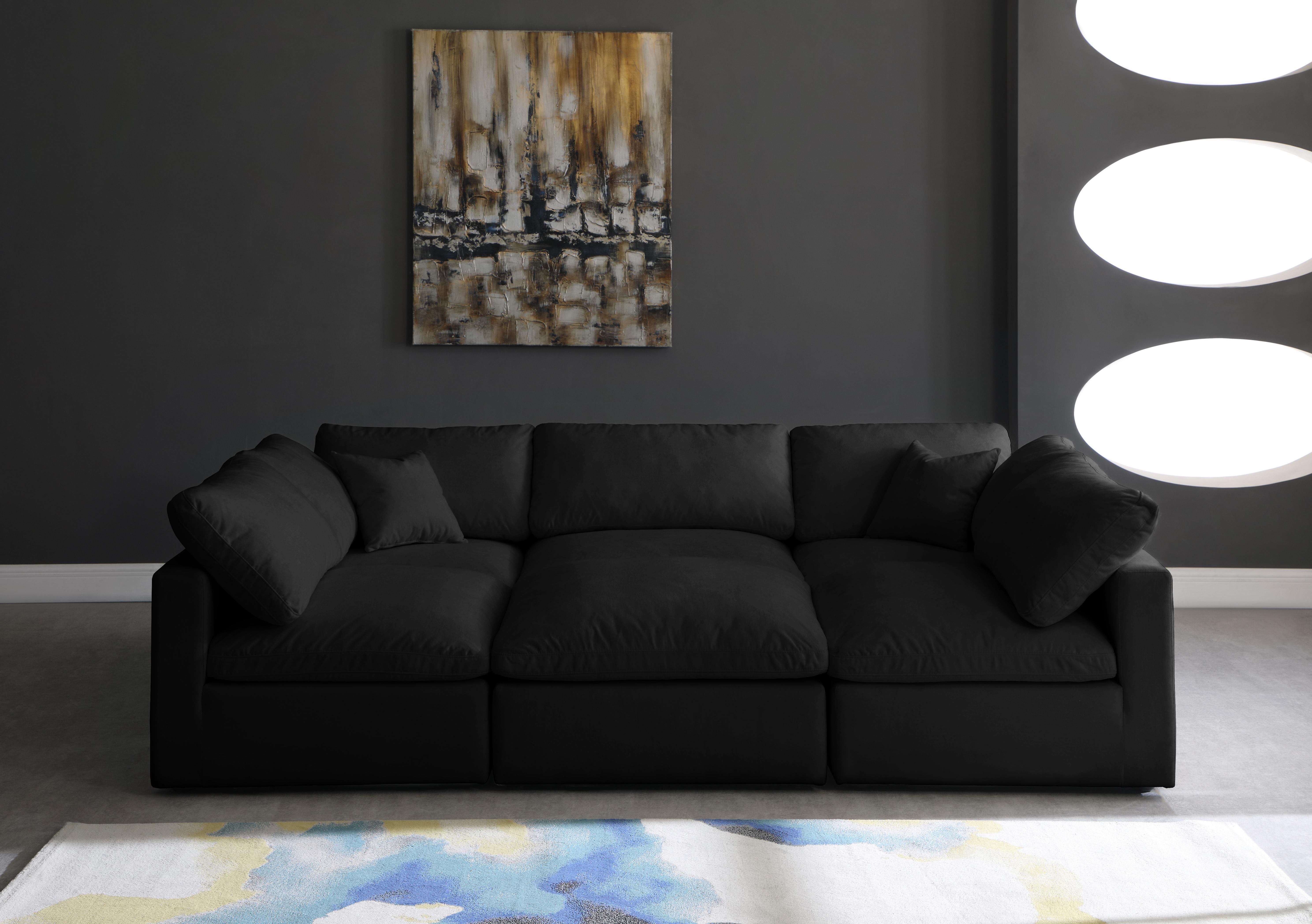 Plush Black Velvet Standard Cloud Modular Sectional Luxury Home Furniture MI