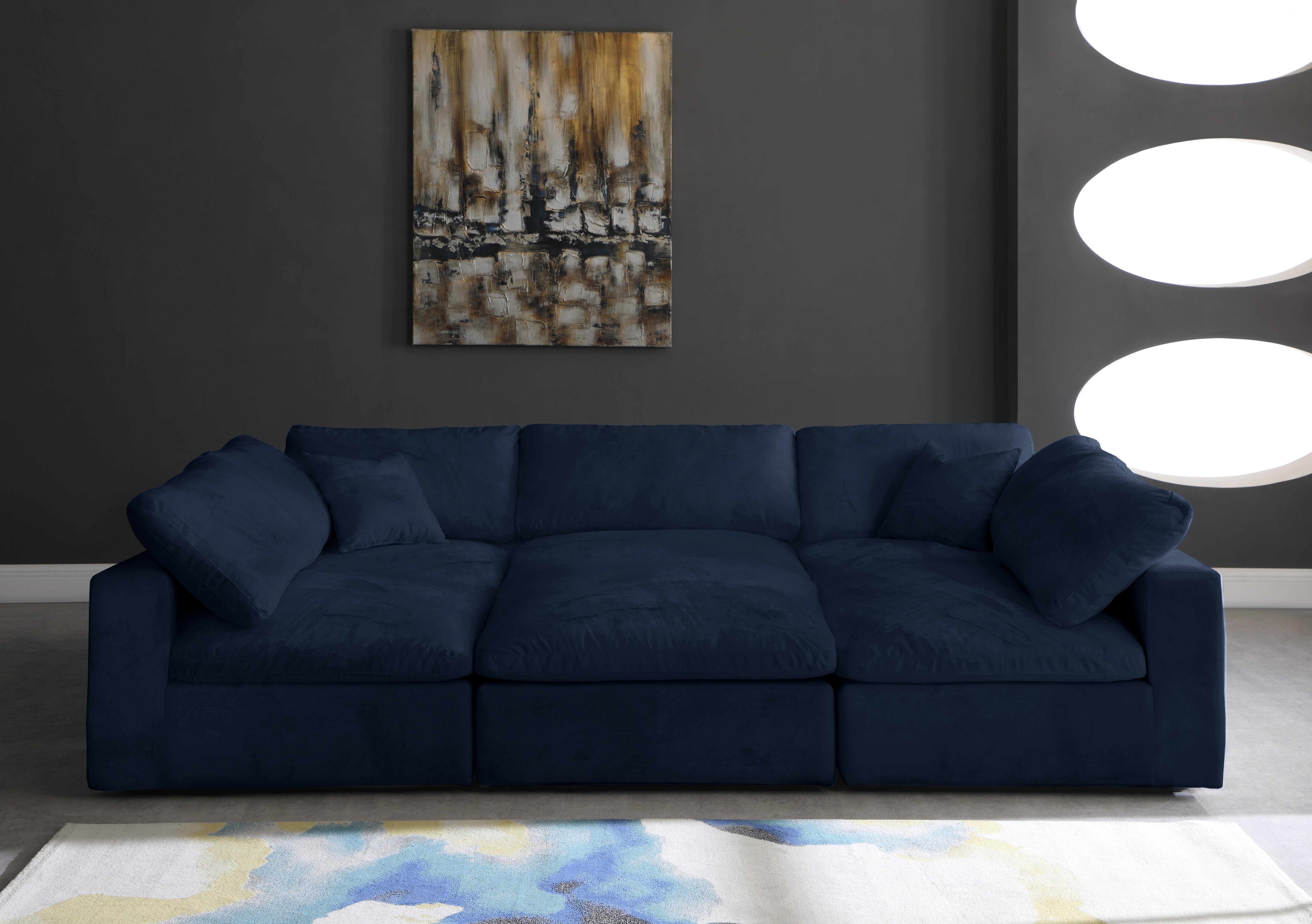 Cozy Navy Velvet Cloud Modular Sectional Luxury Home Furniture MI