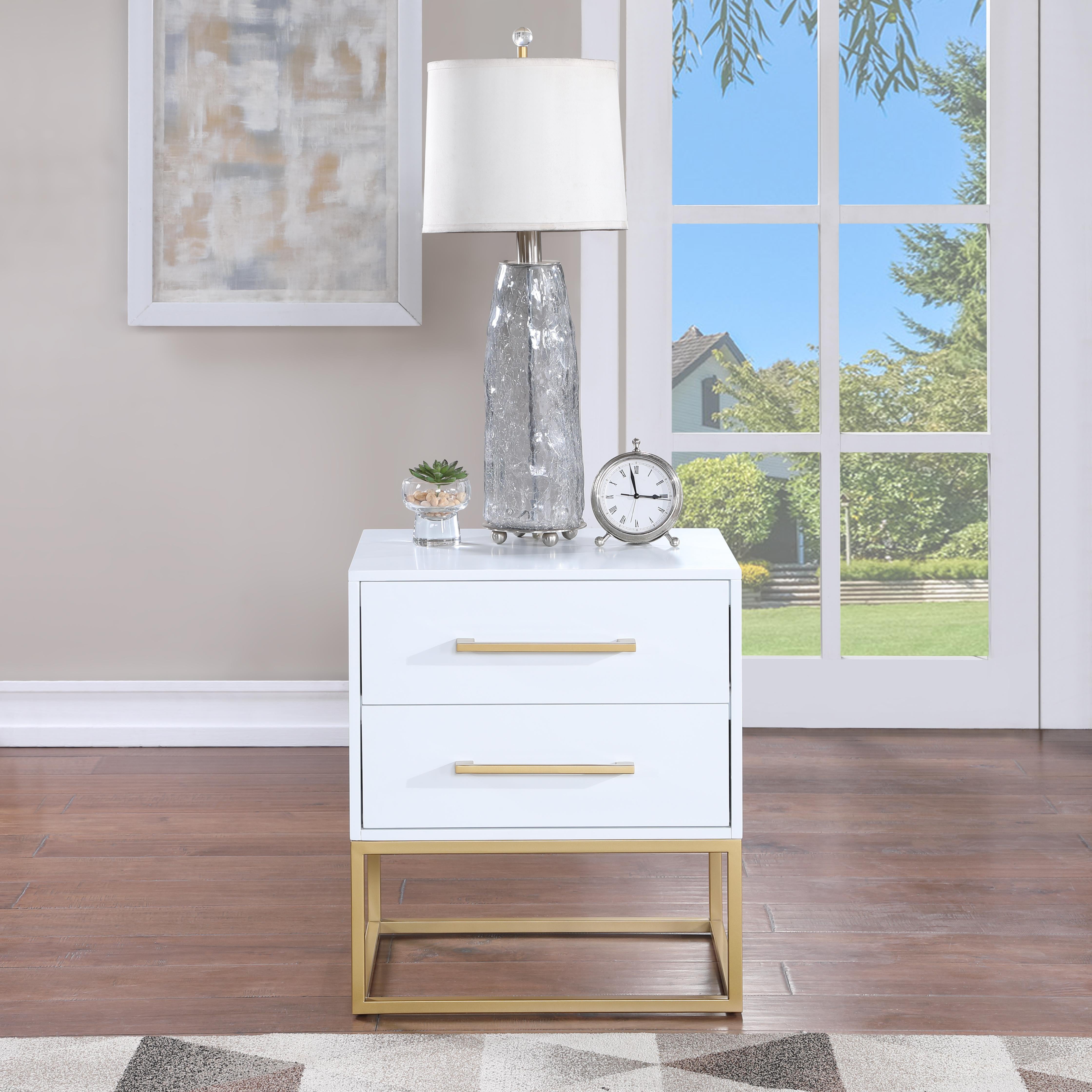 Maxine White Gold Night Stand Luxury Home Furniture MI